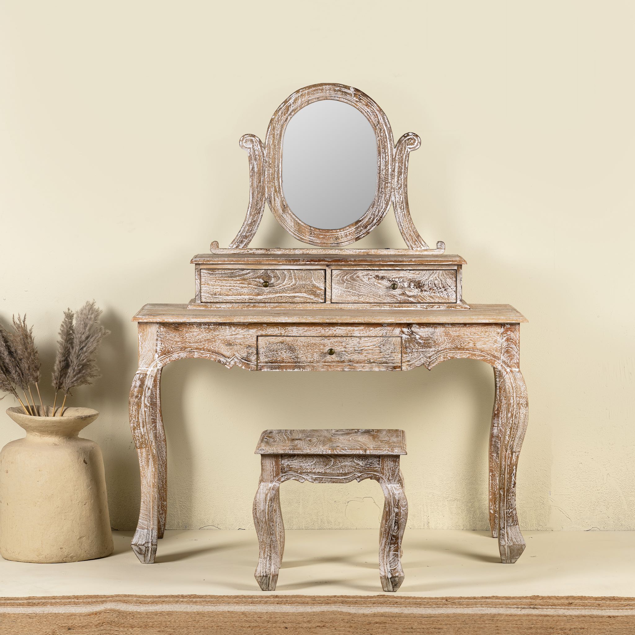 Adivia Handcrafted Mango Wood Cosmetic Table Bohemian Style 145cm Om Home Garden