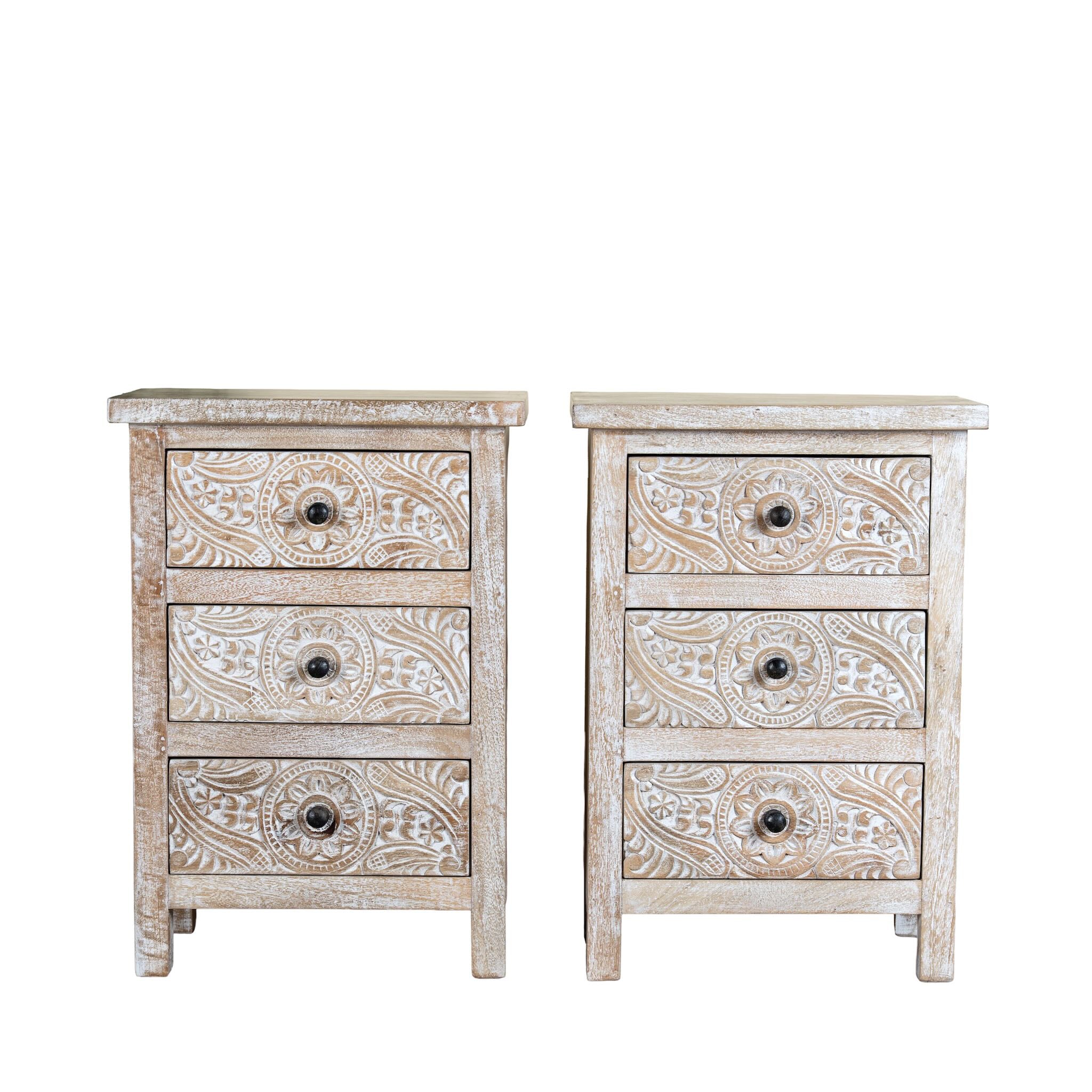 whitewashed bedside table