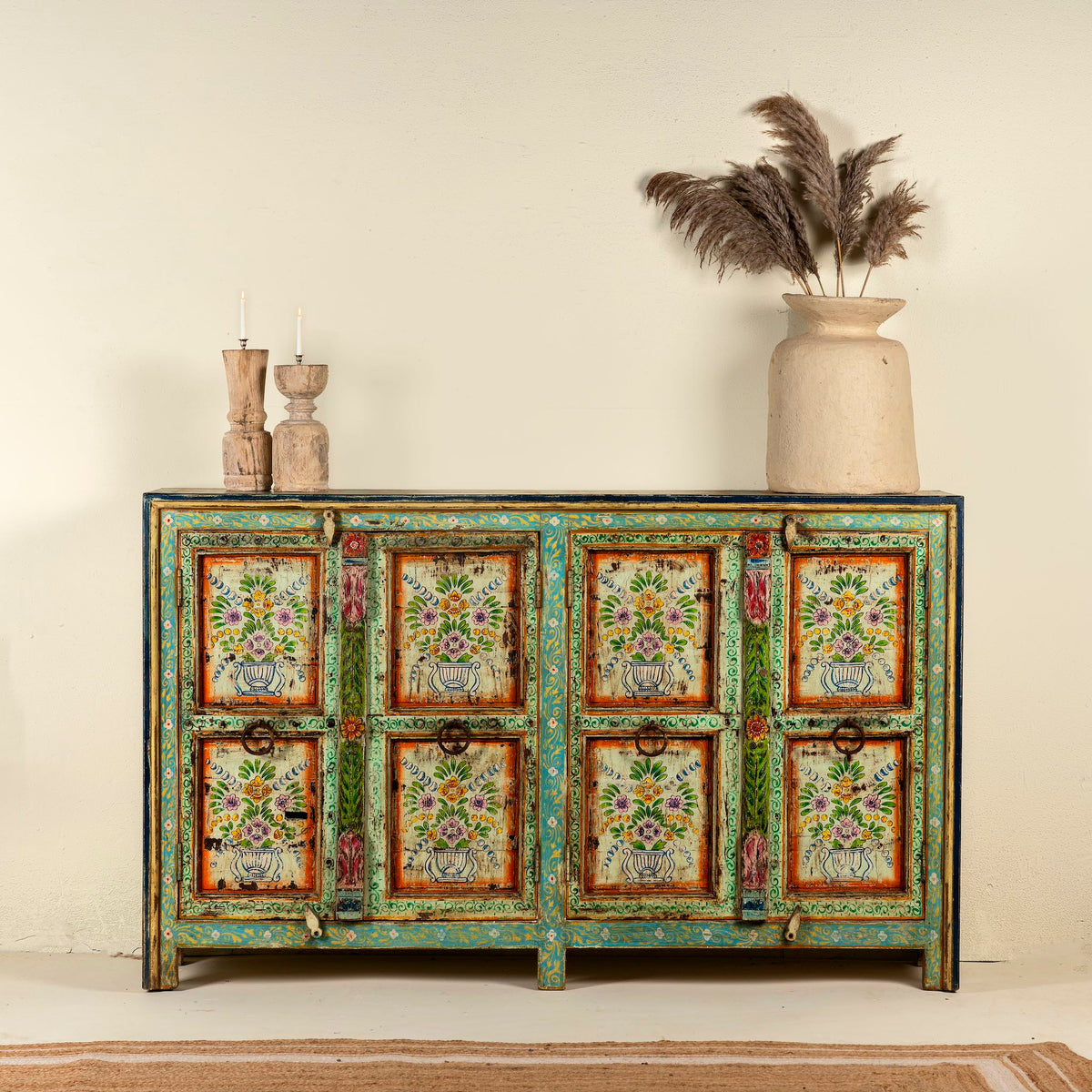 Vintage - Hand Painted Teak Wood Sideboard Boho Style 170cm – Om Home ...